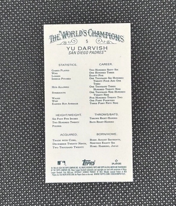 2024 Topps Allen & Ginter Chrome Mini #5 Yu Darvish San Diego Padres | eBay