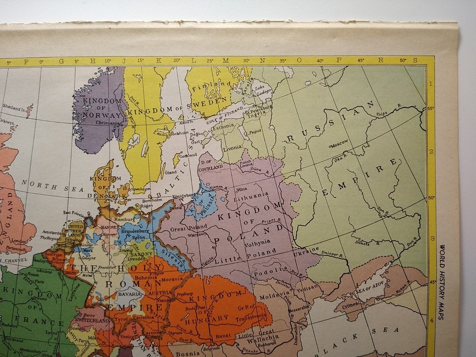1955 Antique EUROPE 1763 Atlas Map - Vintage Hammond's New Supreme ...