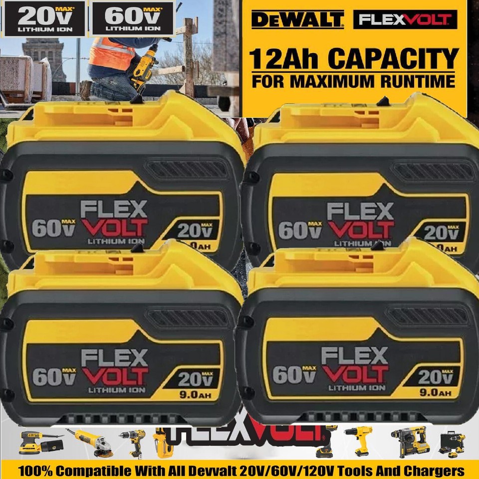 4Pack 9.0Ah for DeWalt 20V/60V MAX Battery Lithium-ion DCB609 / 4 Ports ...