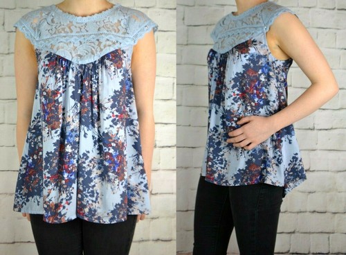 NEXT UK 10 EU 38 LADIES FLOATY BLUE FLORAL LACE TOP BLOUSE 725 NEW ...