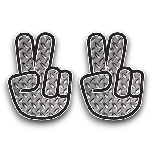 2x Metal Chequer Plate Effect Peace Hand Hippie Vinyl Car Sticker ...