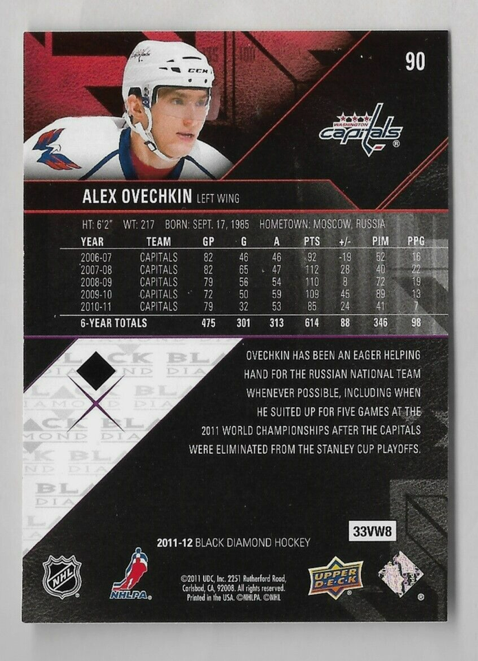 ALEX OVECHKIN 2011-12 BLACK DIAMOND !!! CARD #90 NHL SUPERSTAR ...
