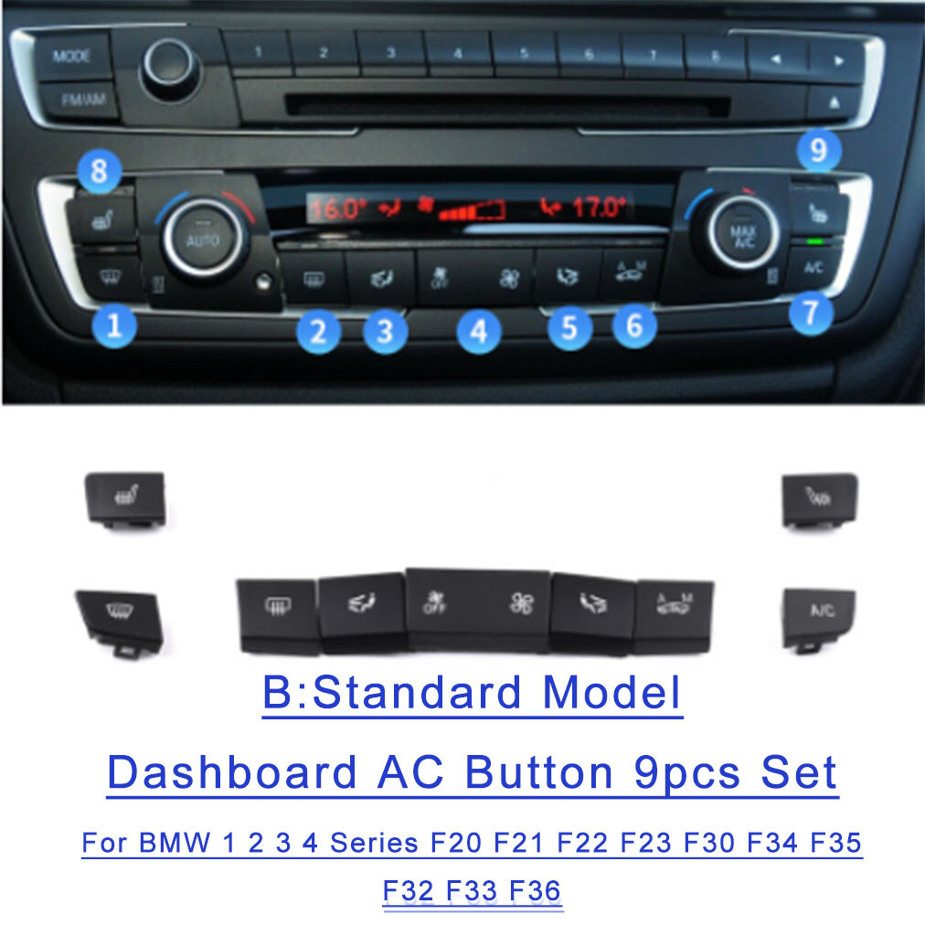 For BMW 1 2 3 4 Series F20 F22 F30 F32 Dashboard AC Button 9pcs Set ...