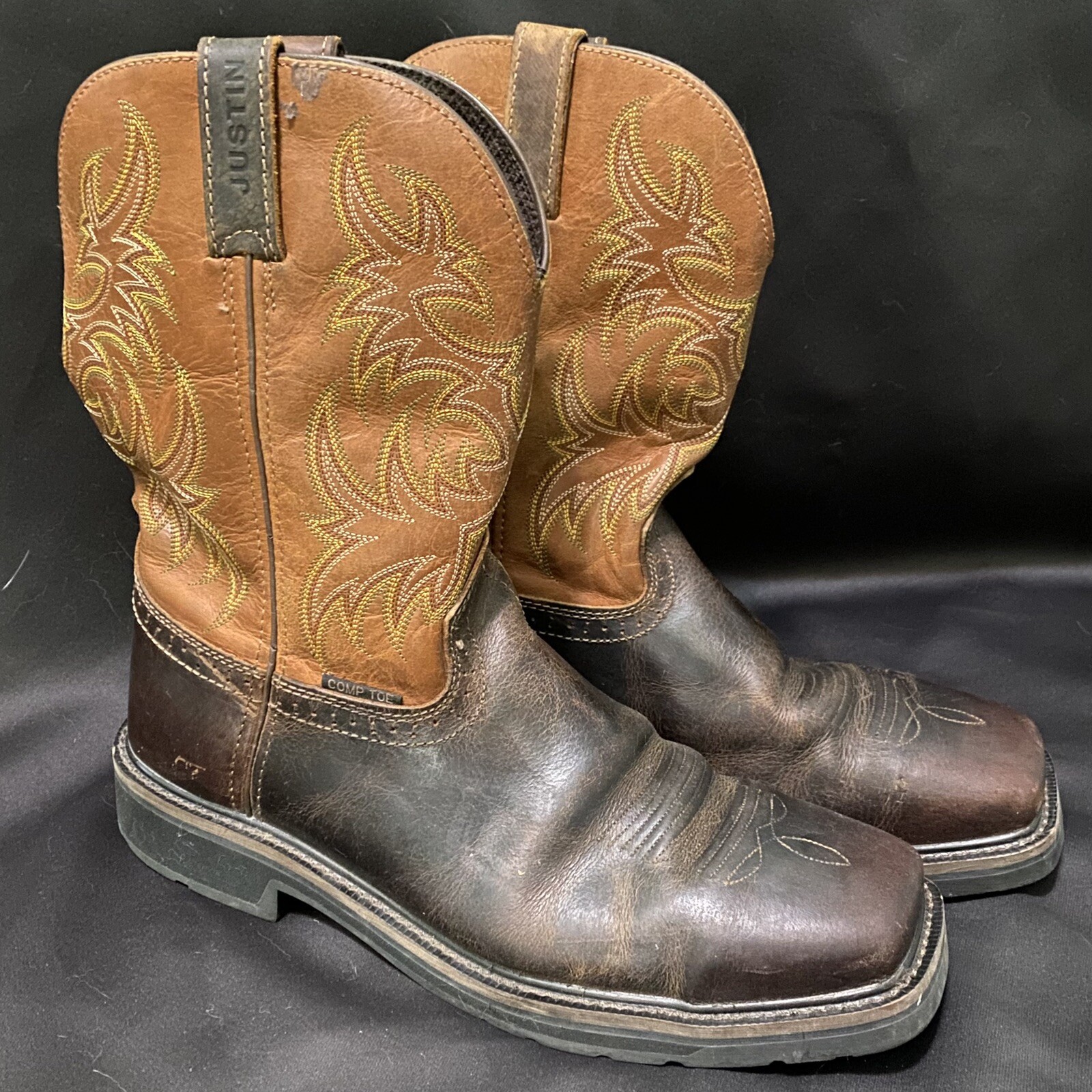 Justin Handler Work Boots Sz 11 EE Wide Used Square Comp Toe WK4812 ...