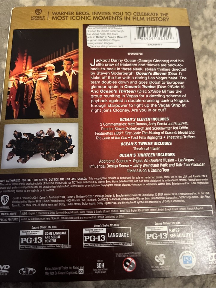 Ocean's 3-Film Collection (DVD) New Sealed Slip Cover 11 12 13 Deleted ...