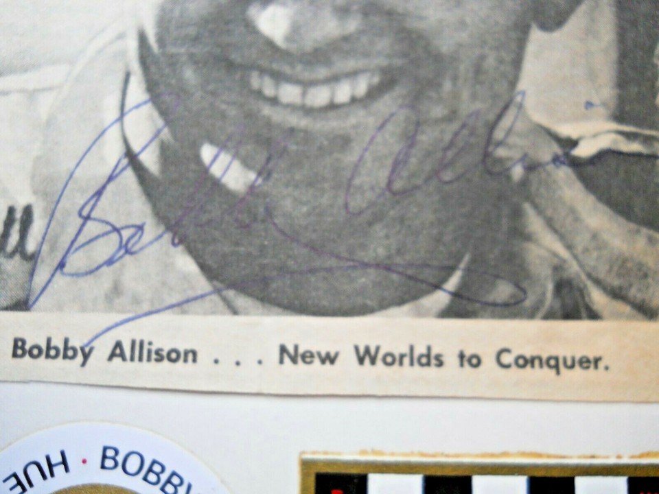 Bobby Allison - Autographed Newspaper Photo, 2 3/4 X 3" on card - Car ...