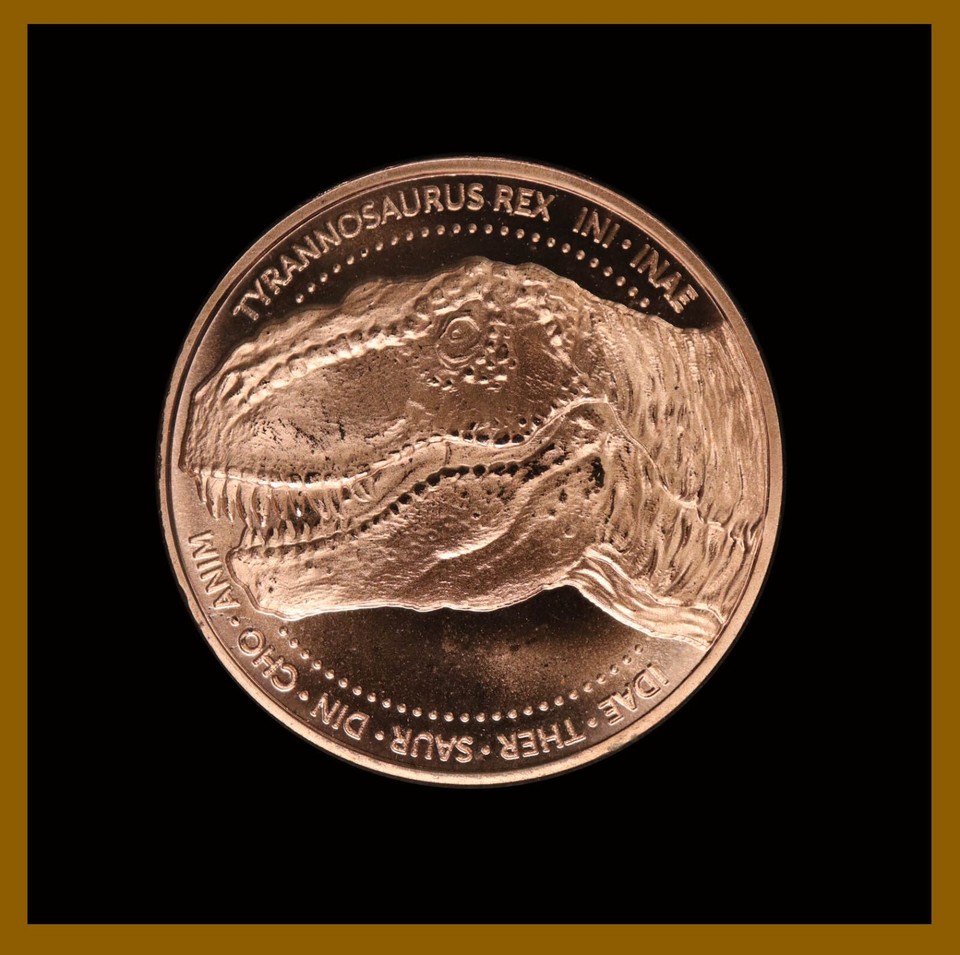 Tyrannosaurus Rex (TRex) 1 OZ .999 Fine Copper Round Bullion Roll Tube ...