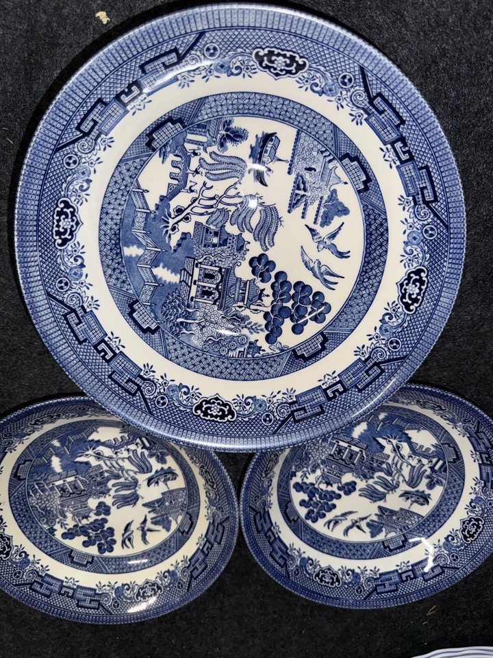 12 Pc Blue Willow Ware Royal China Homer Laughlin Ridgways Dinnerware ...