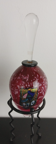 Vintage Art Glass Cone Shaped Perfume Bottle on Wrought Iron Stand. 12 ...