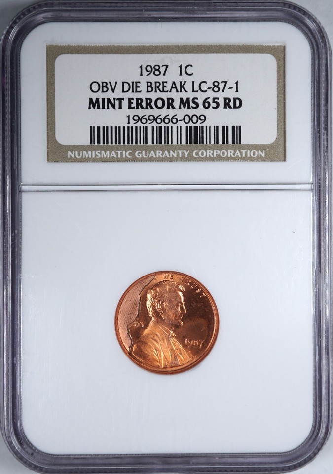 1987 1c HUGE Die Break Cud - Rare Mint Error coin NGC MS65 RD | eBay