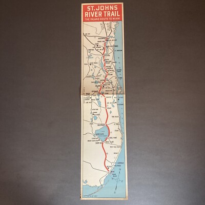 1940s St Johns River Trail Inland Route Jacksonville to Miami Map w ...