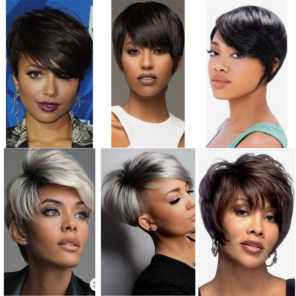 Short Pixie Cut Wig With Bangs Side Part Bob Black Straight Synthetic ...