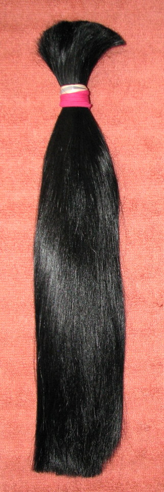 HUMAN HAIR HAIRCUT 15 INCH 3.3oz LONG SILKY JET BLACK PONYTAIL REBORN ...