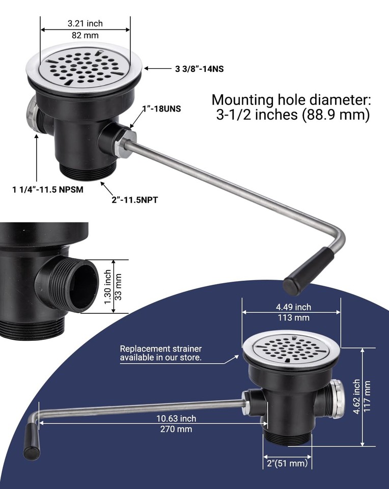 Twist Handle Commercial Sink Drain for 3 Compartment Sink,Waste Drain ...