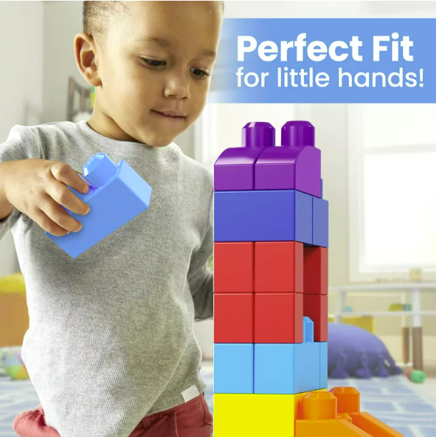 MEGA BLOKS Big Building Bag Toy Block Set (80 Blocks), Blue for Child ...