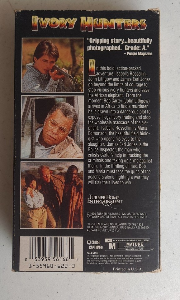 VHS Ivory Hunters Turner 1990 Adventure John Lithgow James Earl Jones ...