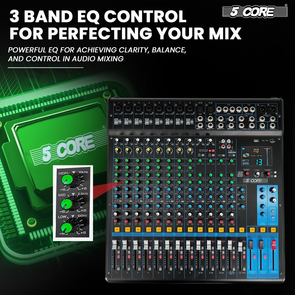 5Core Audio Mixer DJ Soundboard USB Interface Bluetooth XLR Console | eBay