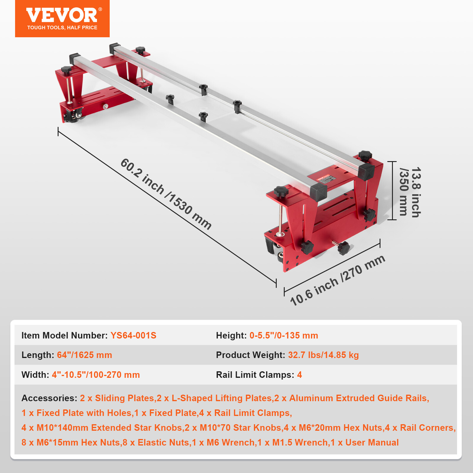 VEVOR Router Sled Adjustable Wood Slab Flattening Mill Router Jig 64 ...