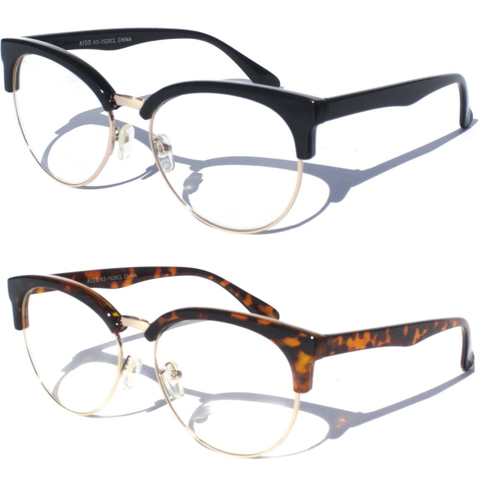 CAT EYE Half Frame Clear Lens Eye Glasses Retro Vintage Style Half Brow ...