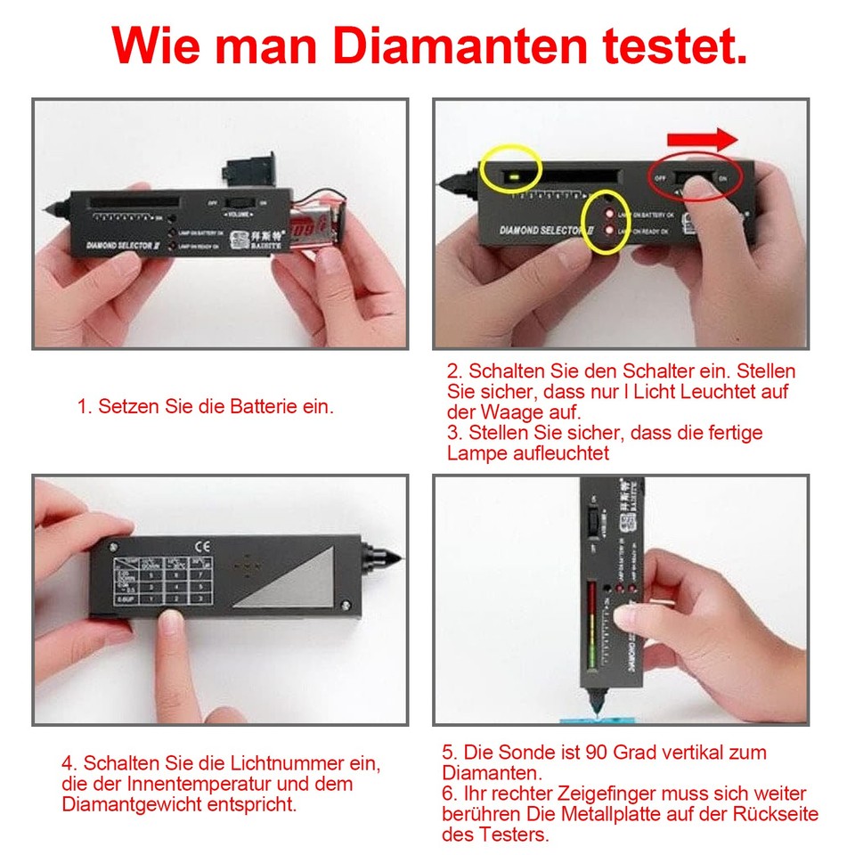 LED Diamant Schmuckstein Tester Tool Diamantprüfer Diamond Prüfgerät ...
