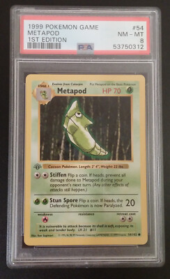 PSA 8 1st Edition Metapod 54/102 Base Set Grey Stamp Gray Error Pokemon ...