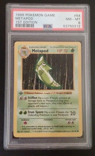PSA 8 1st Edition Metapod 54/102 Base Set Grey Stamp Gray Error Pokemon ...