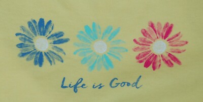 XL NWT Women's Life is Good 3 Happy Daisies Yellow SS Crusher Scoop Tee ...