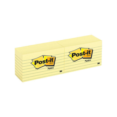 Post-It Lined Notes Canary Yellow 73 x 123mm 12-Pack - Box of 12 ...