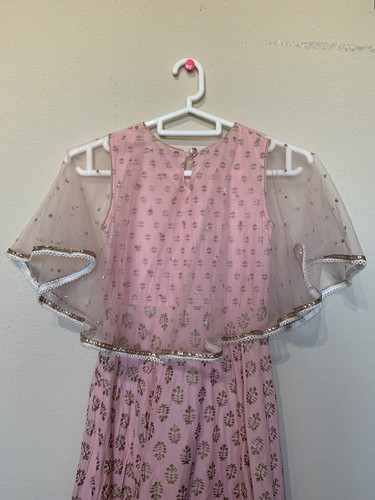 Biba Girls Cape gown Dress sz 6-7 yrs light pink block print beads ...
