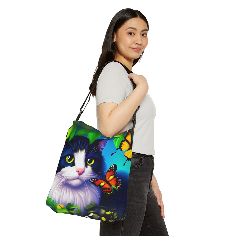 Adjustable Tote Bag Tuxedo Cat Digital AI artwork Design Cat 690 L ...
