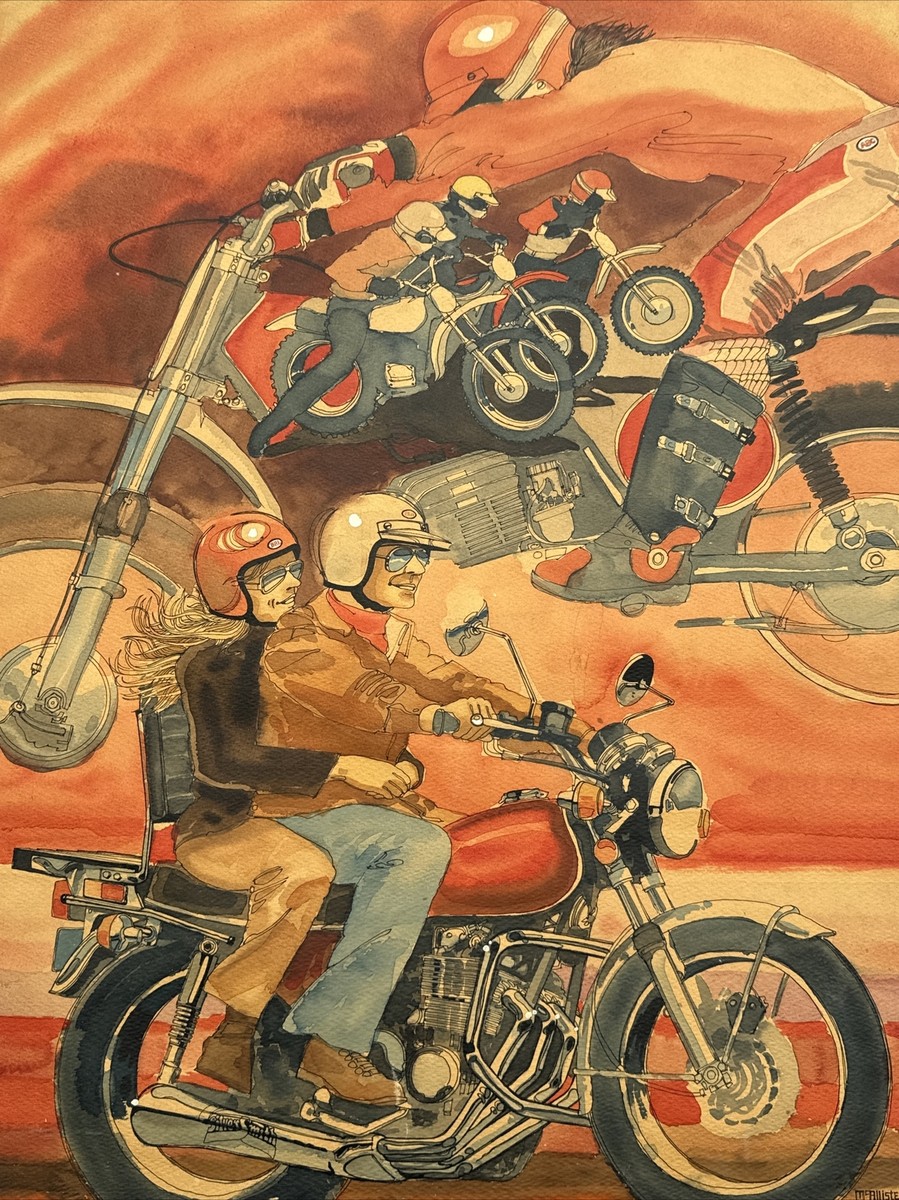 Old School Motorcycle Art Vintage Motorcycle Drawing Stock