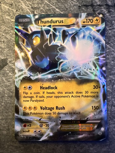 Pokemon Thundurus EX 26/108 Roaring Skies Full Art Holo Foil Ultra Rare ...