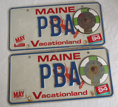 1990s Maine Vanity License Plate Tag PBA w porcelain medallions 120181 ...