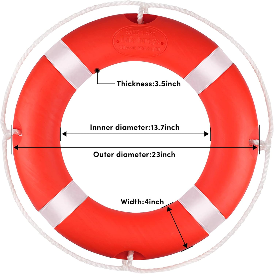 Life Ring 23"/28" Boat Safety Throw Buoy with Reflective Tape & Grab ...