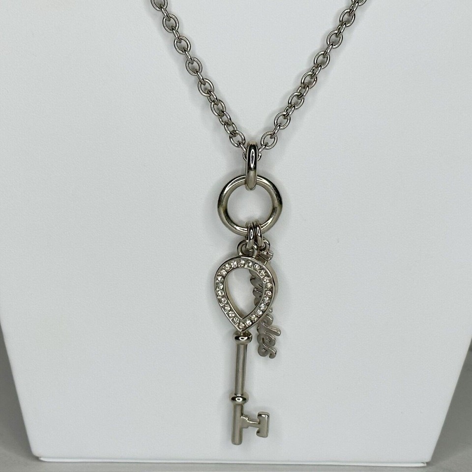 Chicos Silver Tone Chain Link Key Miracles Rhinestone Pendant Necklace ...