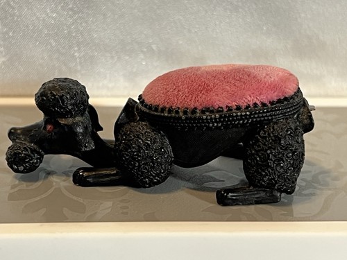 Vtg Florenza Black Poodle Dog Pin Cushion Bobblehead Trembler Pink Gem ...