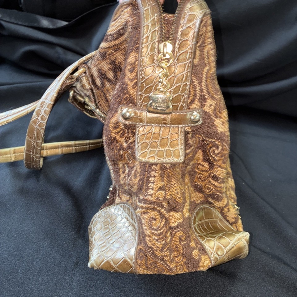 Kathy Van Zeeland Tapestry Shoulder Bag Large Purse Metallic Trim Studs ...