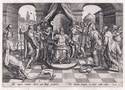J.Wierix v. Mander Moses & Aaron before Pharaoh Bible engraving ...