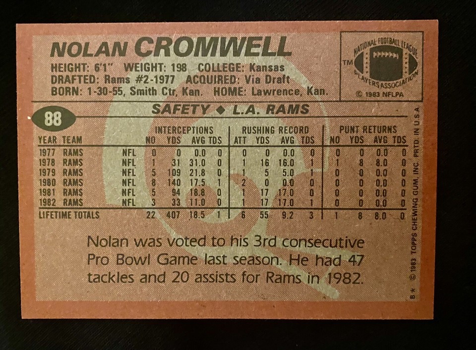 1983 Topps - #88 Nolan Cromwell Los Angeles Rams | eBay