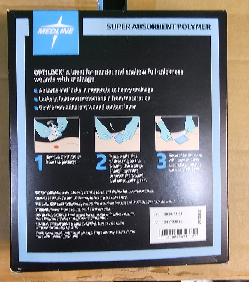 Medline OptiLock Non-Adhesive Super Absorbent Dressing 4" x 4" - 10 ...