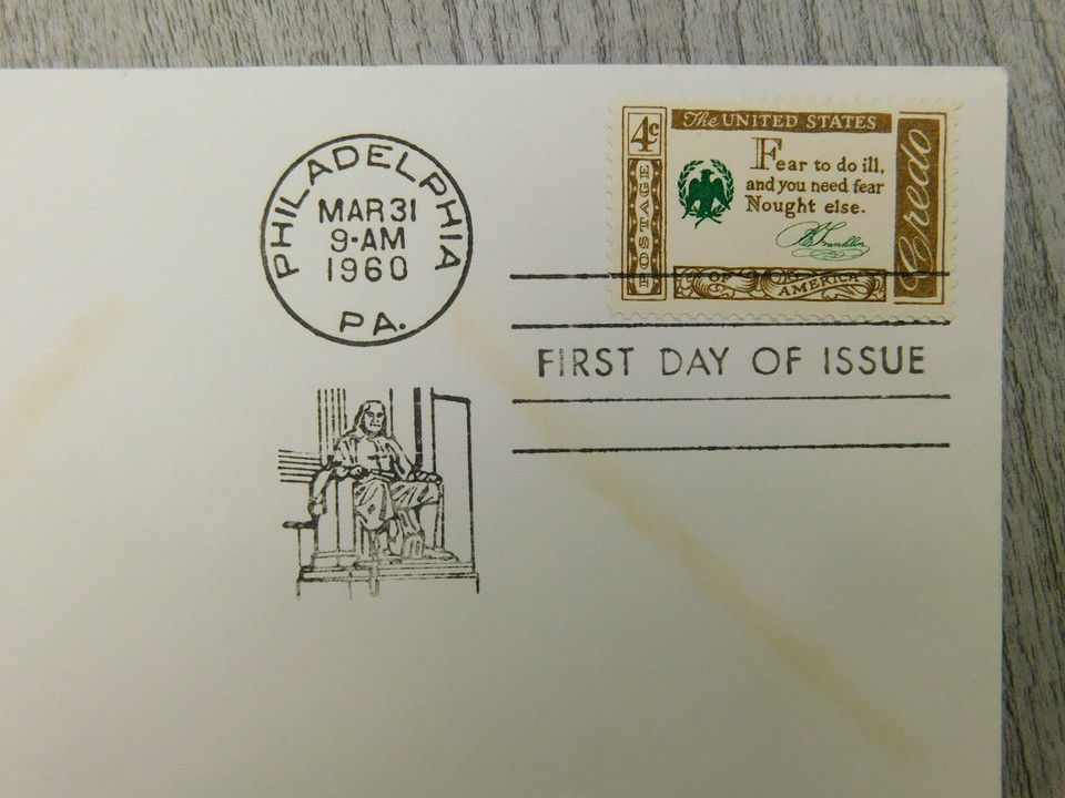 First Day Issue Fear To Do Ill & Nought Else PA 1960 Credo Stamp ...