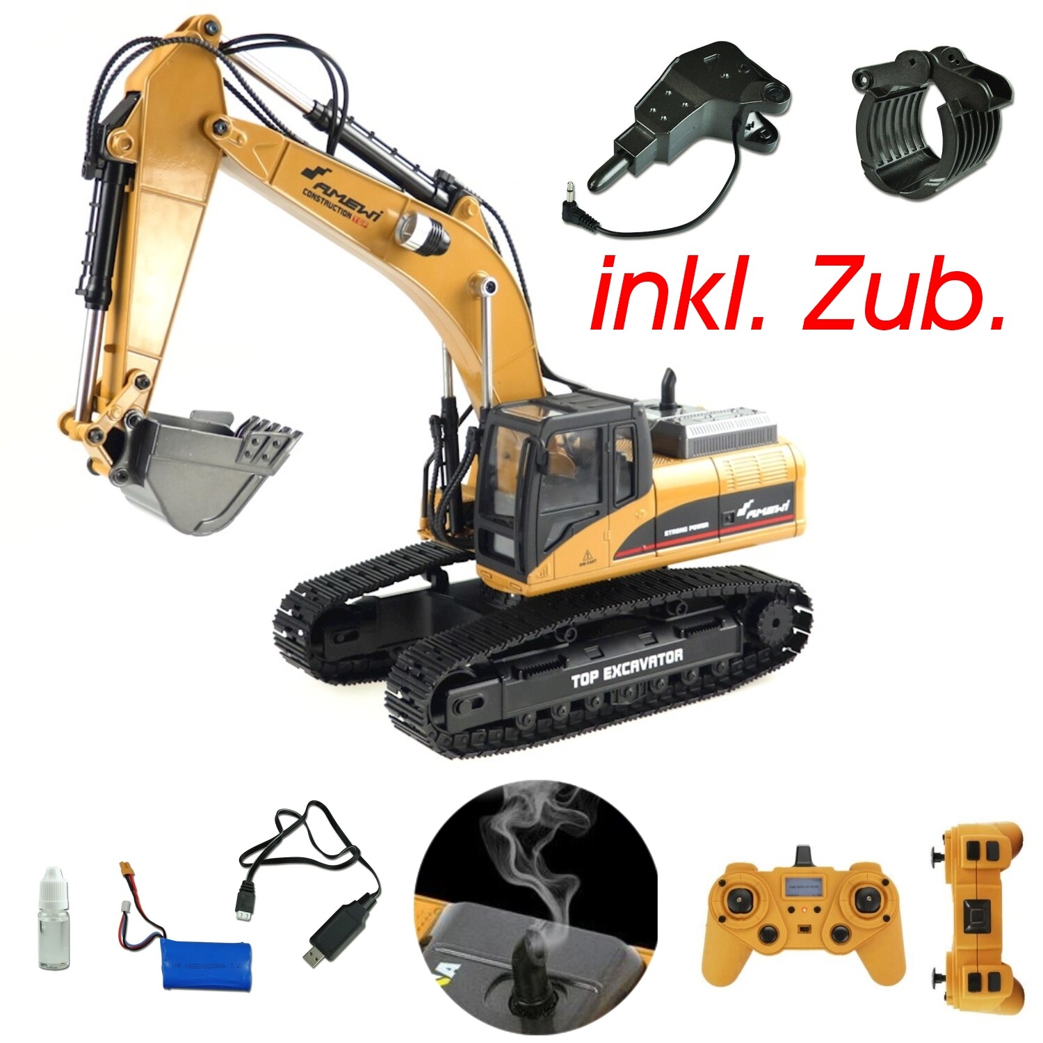 RC Bagger Vollmetall Scale 2,4Ghz Amewi 1:14 Raupenbagger, Sound, Rauch ...