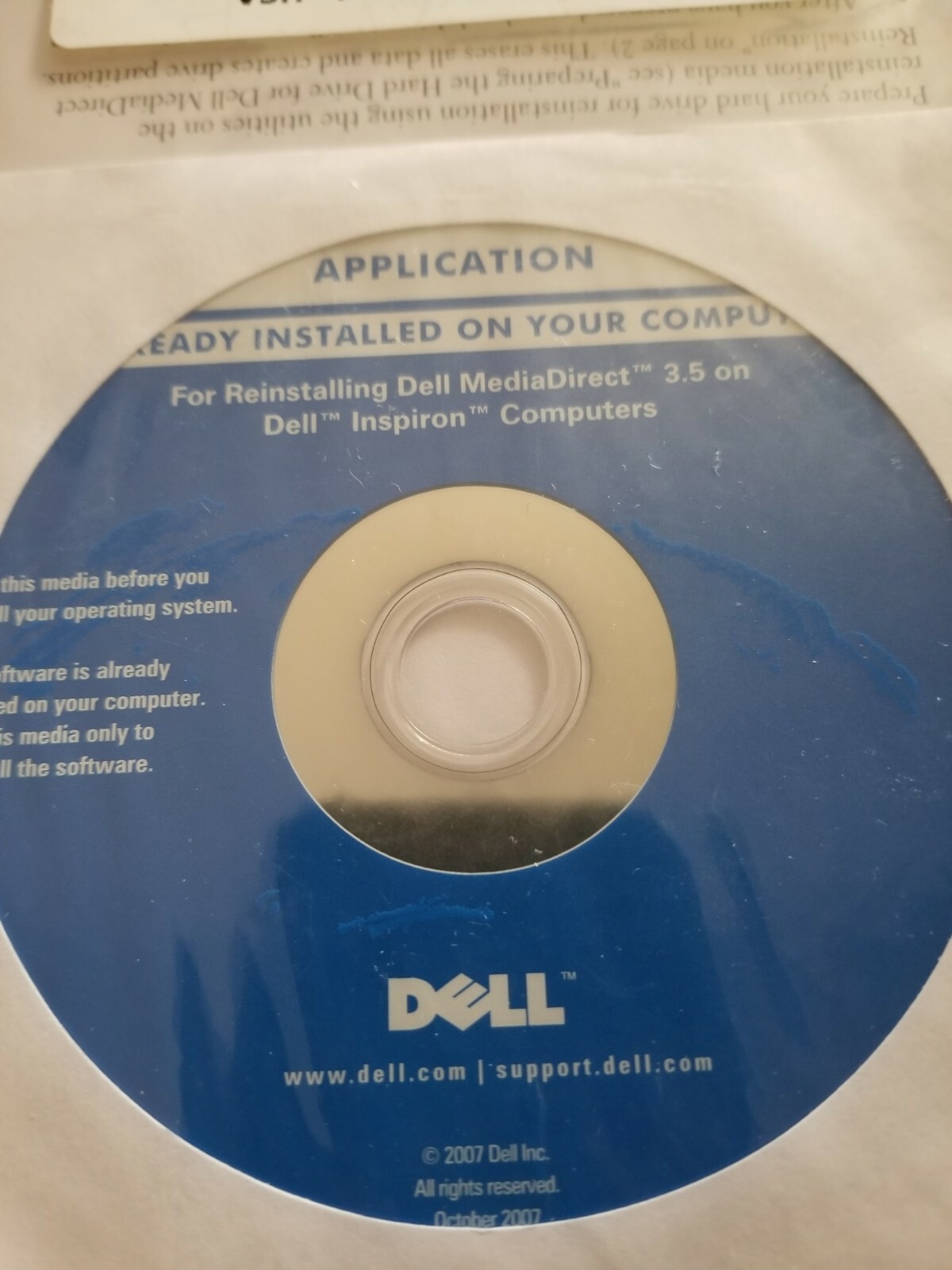 DELL CD, REINSTALL MEDIADIRECT 3.5, INSPIRON, FACTORY SEALED, WITH BOOK ...