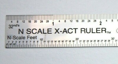 N Scale Stainless Steel Ruler 1:160 & 1:1 scales Made in USA 6" L x 3/4 ...