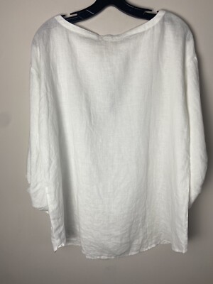 Eileen Fisher Women’s White Organic Handkerchief Tie-Sleeve Linen Top ...