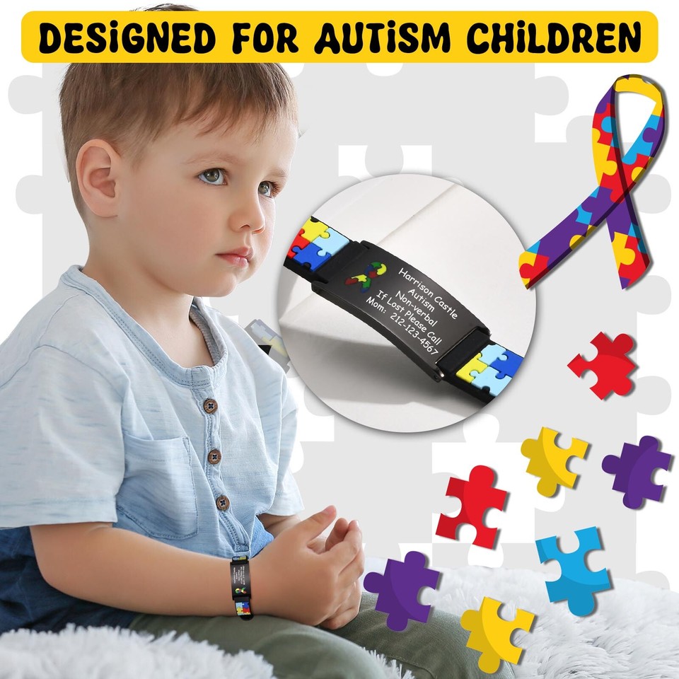 VNOX Autism Awareness Wristbands Personalized Autistic ICE Info ...