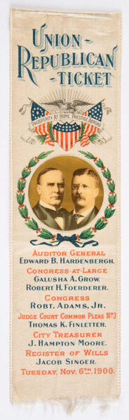 McKinley & Roosevelt Jugate Ribbon, Union Republican Party 1900 ...