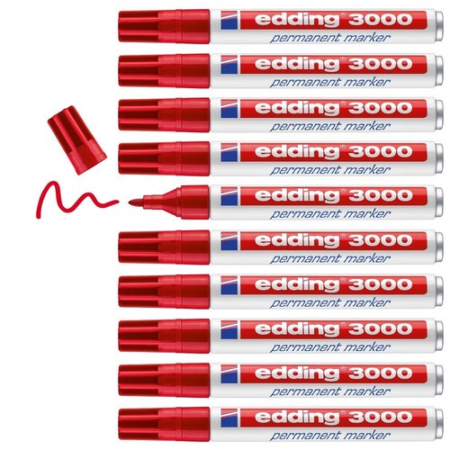 edding 3000 permanent marker - red - box of 10 - round tip 1.5-3 mm ...