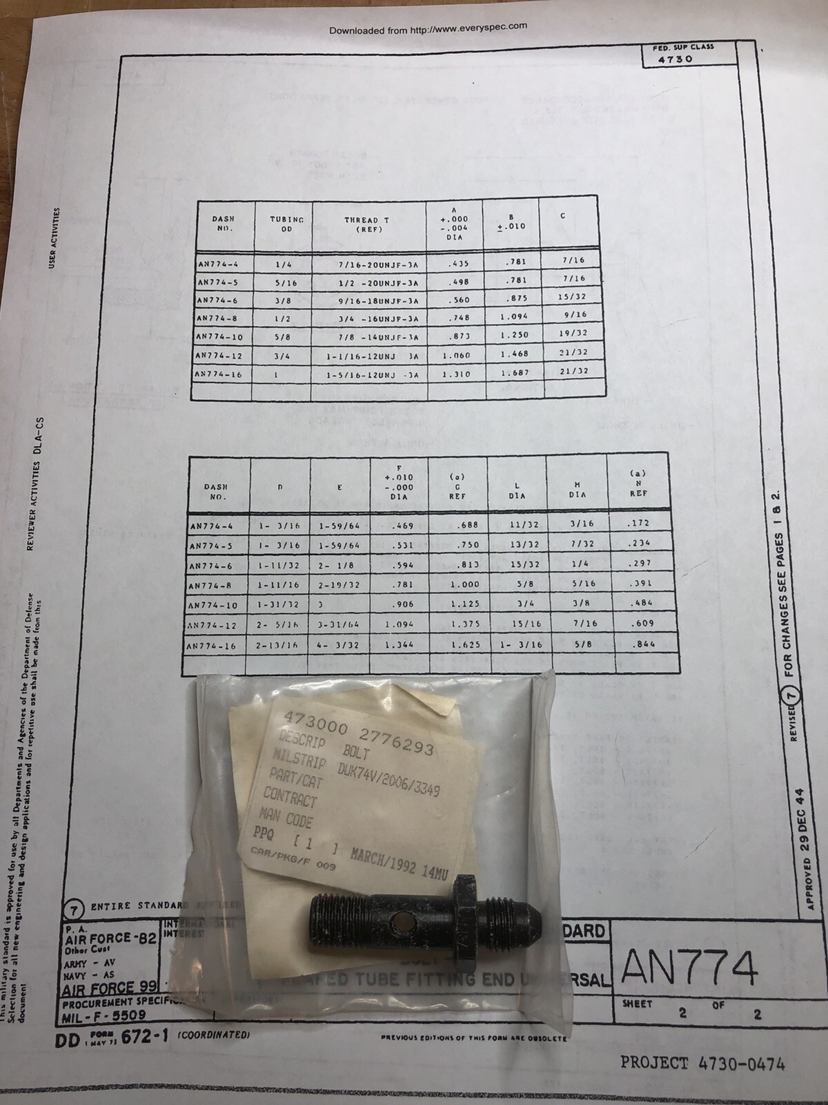 AN774-4 Fluid Passage Union, 1/4”, Steel | eBay