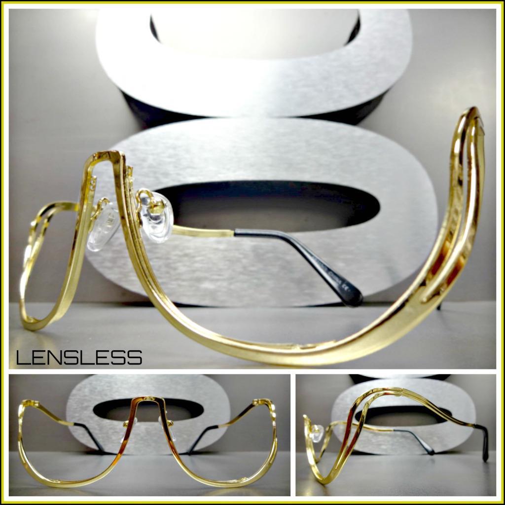 Oversized Retro Style Lensless SUN GLASSES Gold Metal Frame Only NO ...